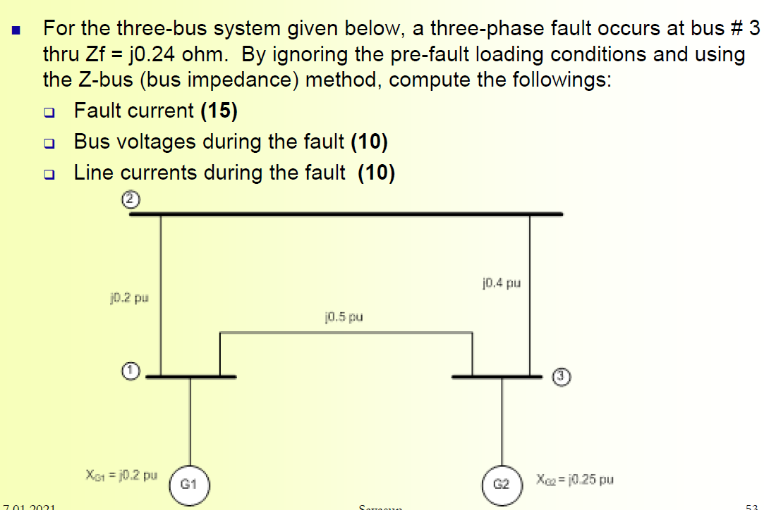 1 For the three-bus system given below, a three-phase | Chegg.com