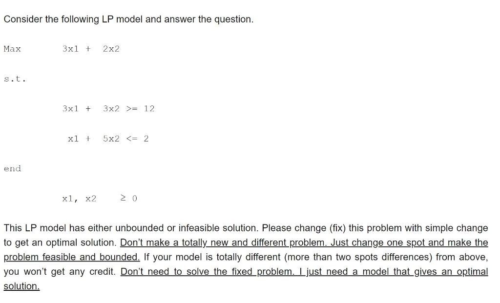 Solved Consider the following LP model and answer the | Chegg.com