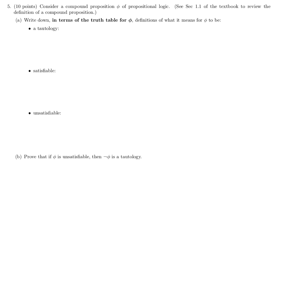 Solved 5. (10 points) Consider a compound proposition φ of | Chegg.com