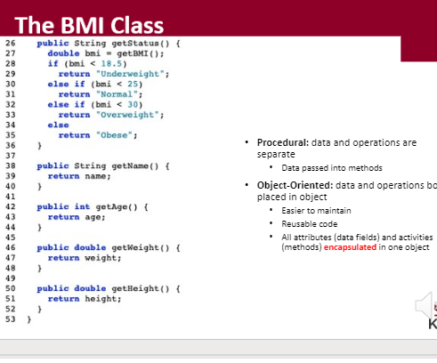 Solved public class BMI { private String name; private int | Chegg.com