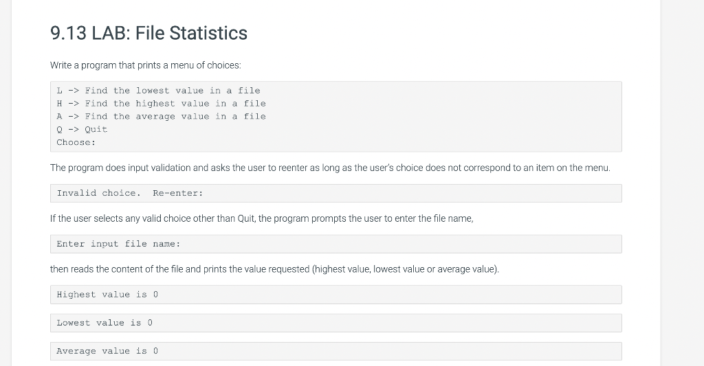 Solved 9.13 LAB: File Statistics Write a program that prints | Chegg.com