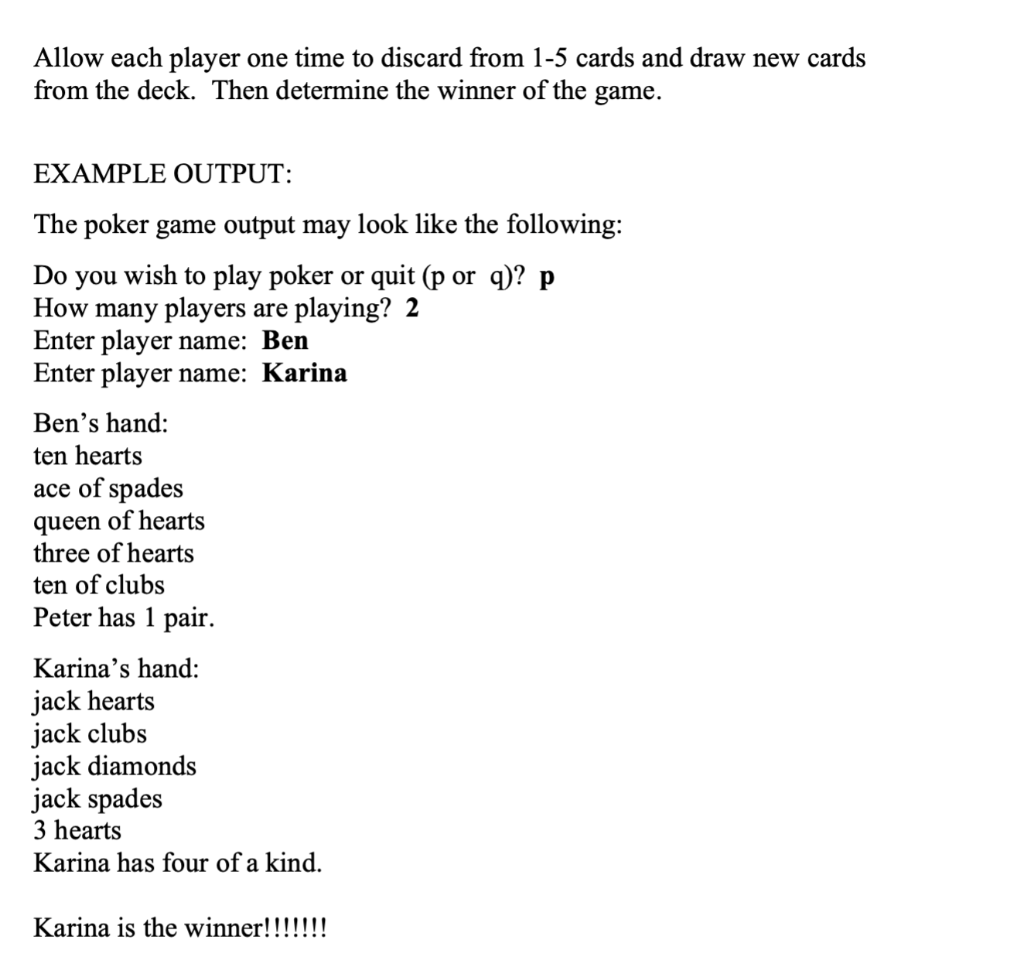 Solved Implement a program that simulates a deck of playing | Chegg.com