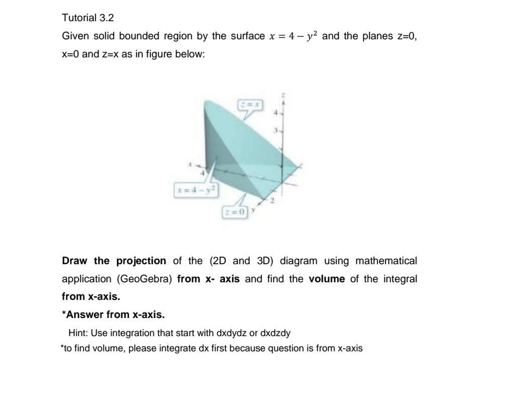 Solved Tutorial 3.2 Given solid bounded region by the | Chegg.com