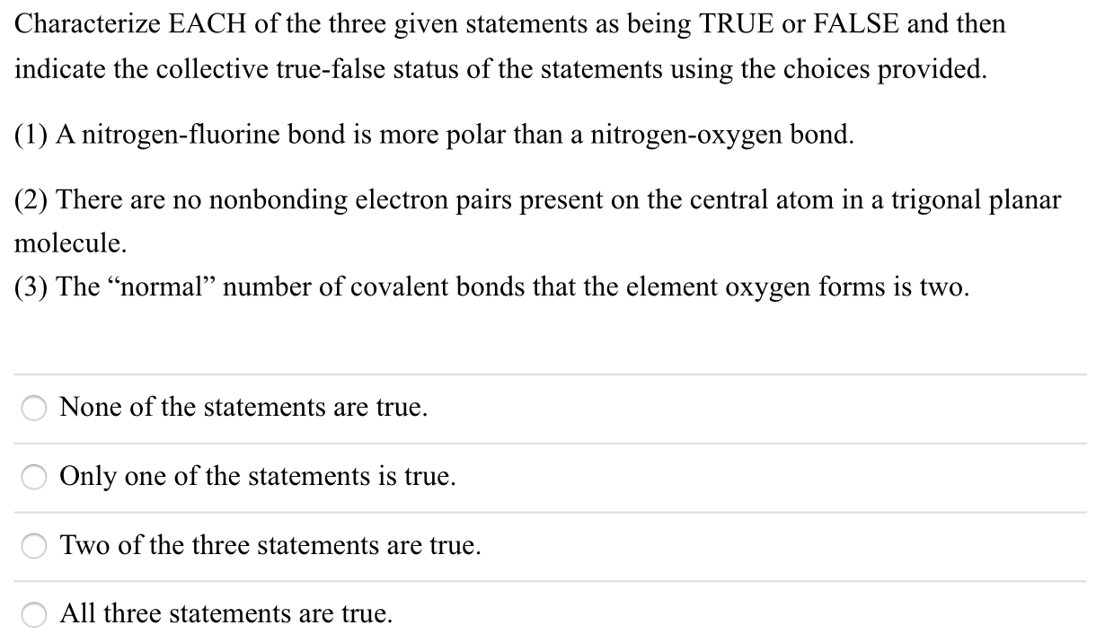 Solved Characterize EACH of the three given statements as | Chegg.com