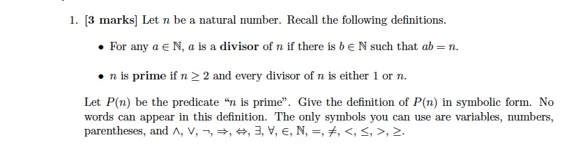 Solved 1. [ 3 marks] Let n be a natural number. Recall the | Chegg.com