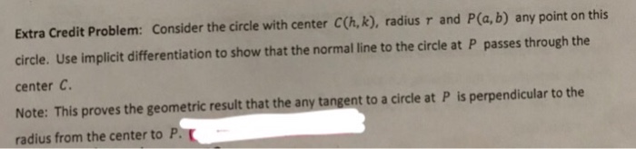 Solved Extra Credit Problem: Consider the circle with center | Chegg.com