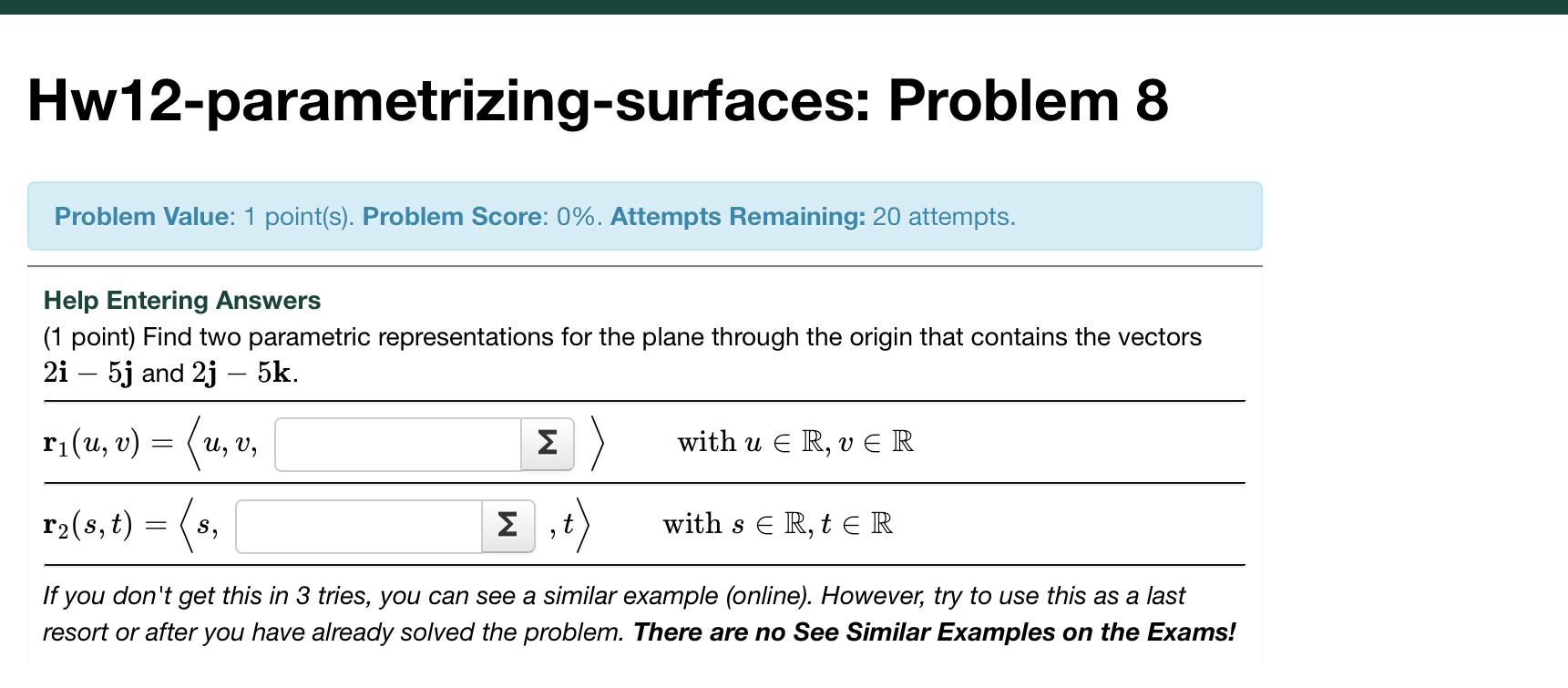 Solved Hw12-parametrizing-surfaces: Problem 8 Problem Value: | Chegg.com