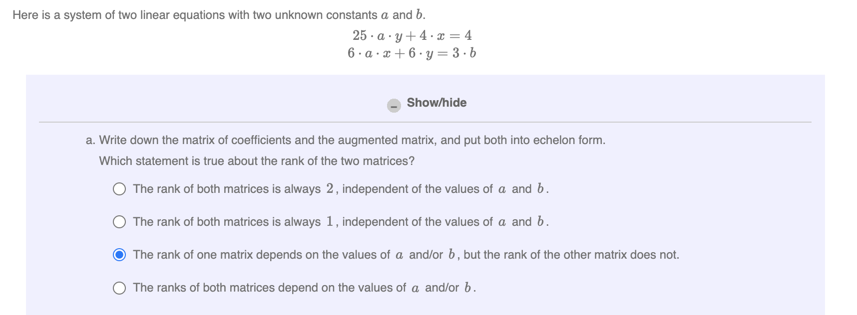 Solved Here is a system of two linear equations with two | Chegg.com
