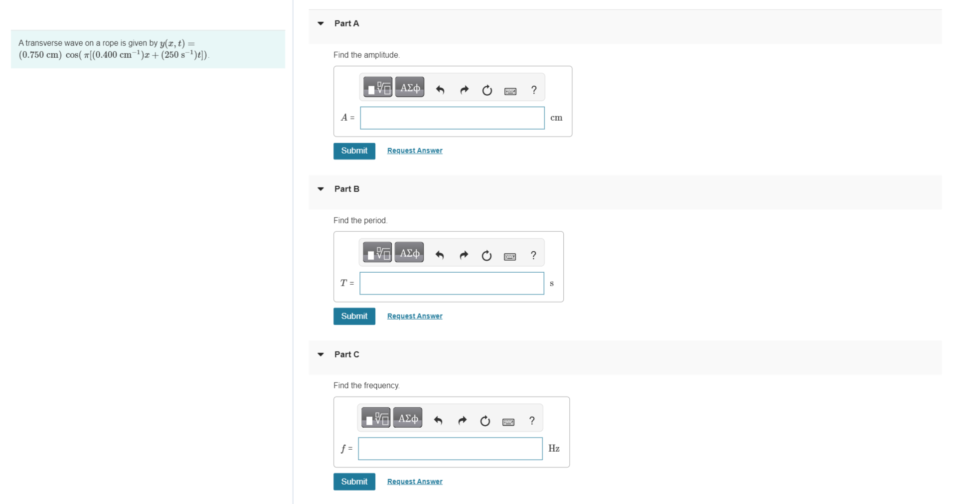 Solved A transverse wave on a rope is given by y(x,t)= | Chegg.com