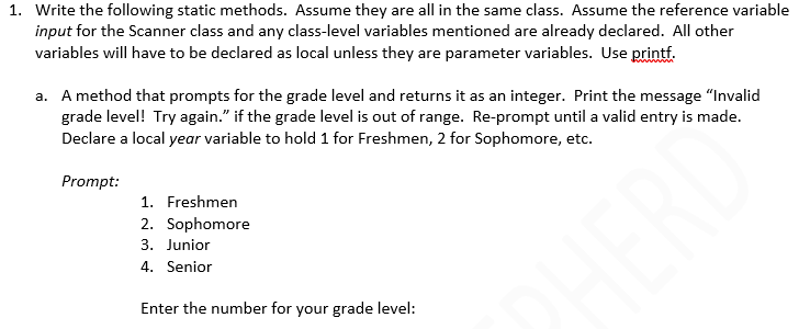 Solved Write the following static methods. Assume they are | Chegg.com