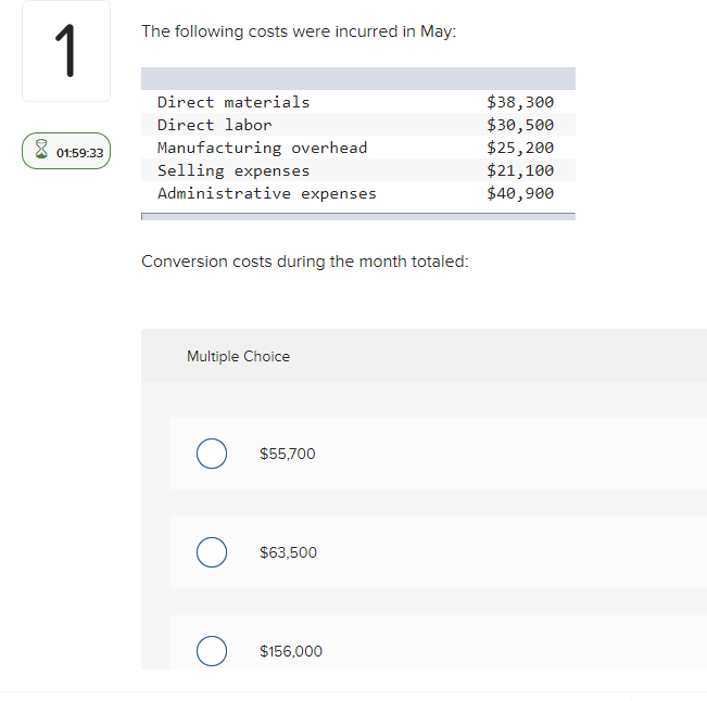 Solved The following costs were incurred in May: 1 8 | Chegg.com