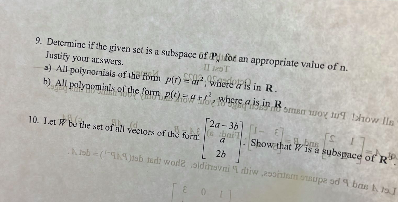 Solved 9. Determine if the given set is a subspace of PH for | Chegg.com