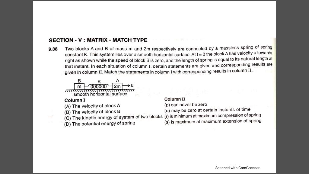 Solved SECTION - V: MATRIX - MATCH TYPE 9.38 Two blocks A | Chegg.com
