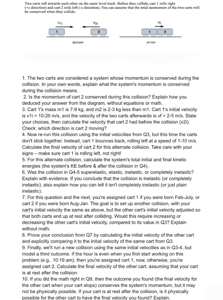 Solved Two carts roll towards each other on the same level | Chegg.com