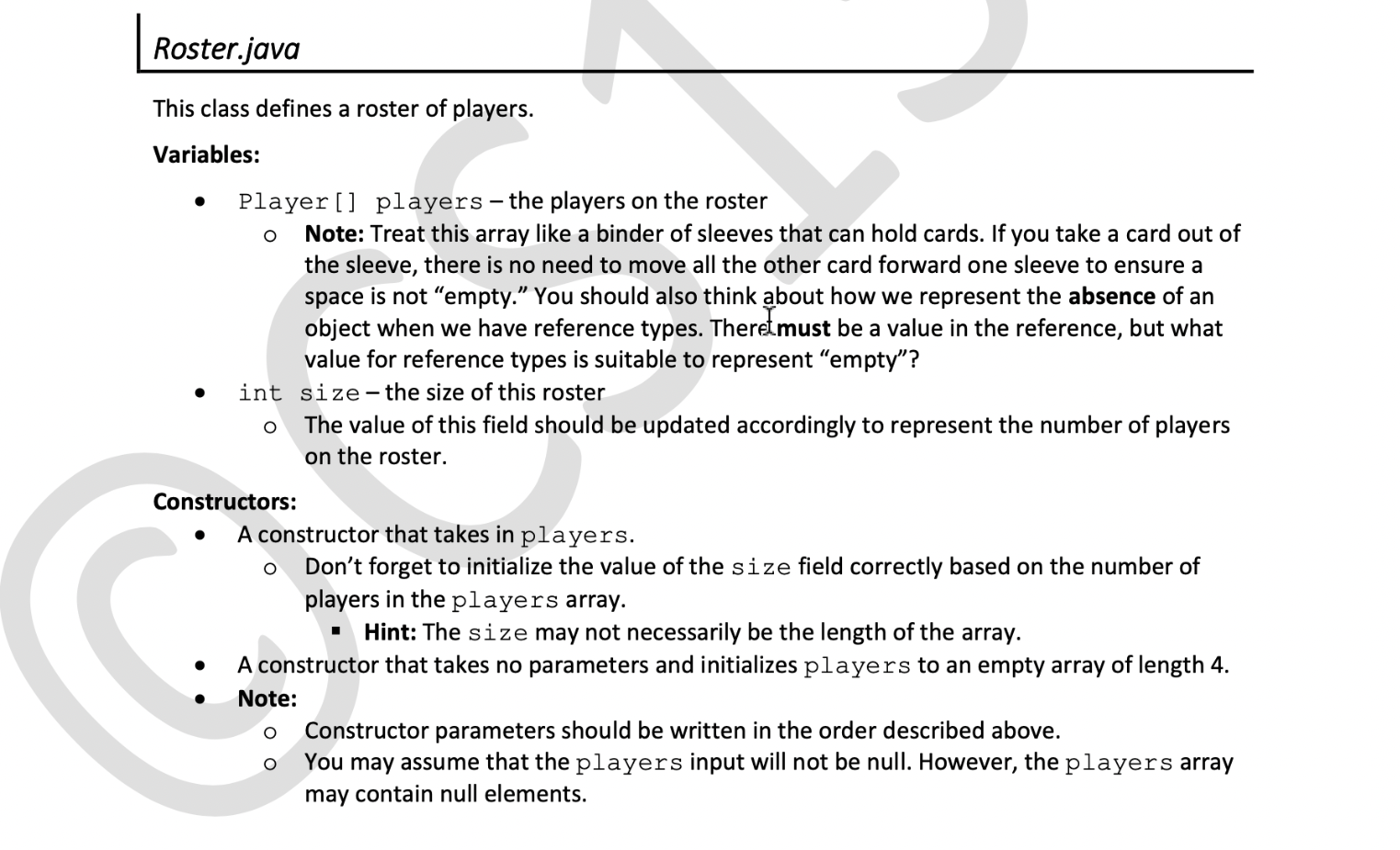 Solved This class defines a roster of players. Variables: - | Chegg.com