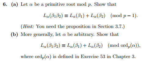 Solved (a) Let α be a primitive root modp. Show that | Chegg.com
