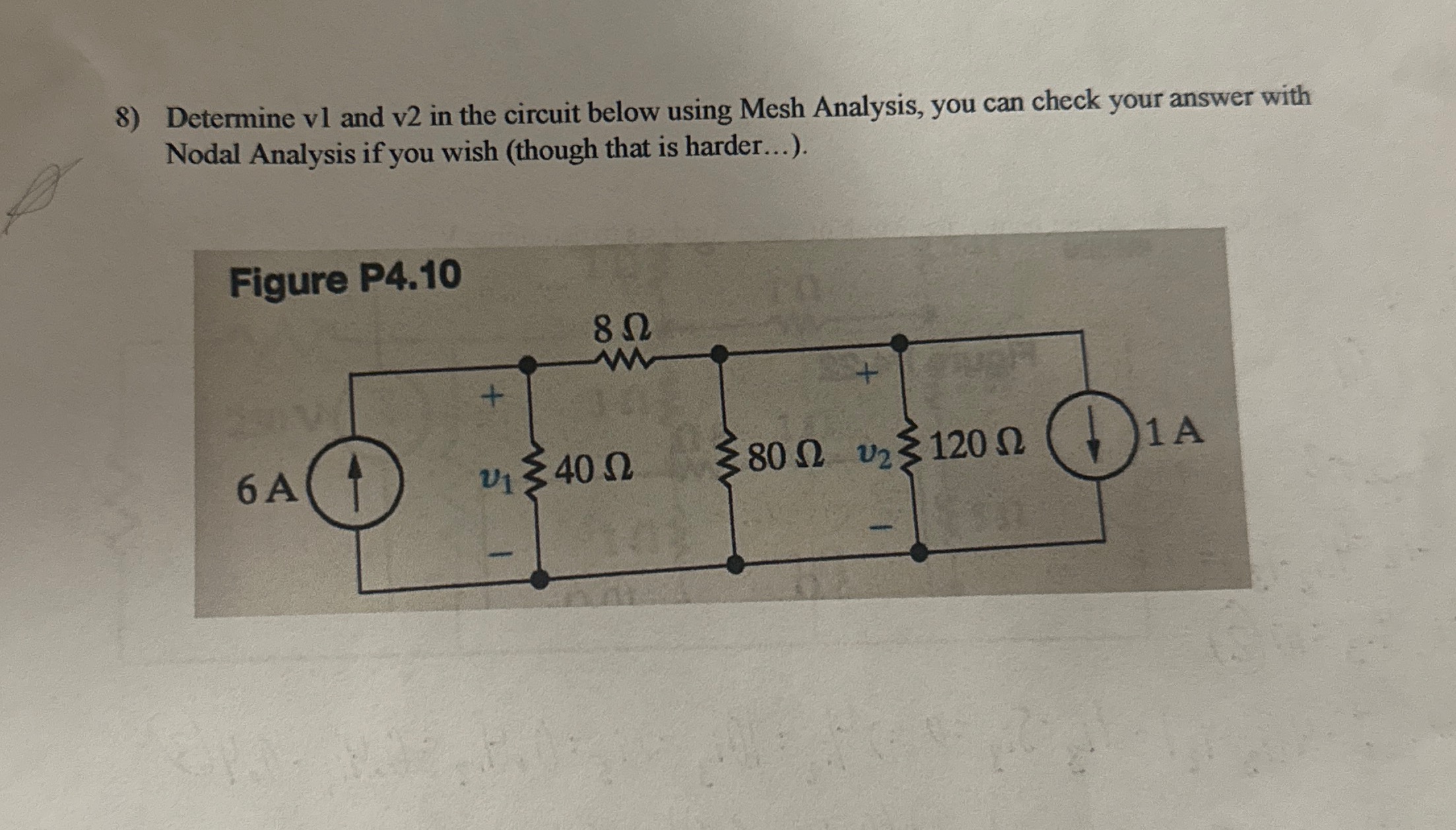 Solved Determine vl and v2 in the circuit below using Mesh | Chegg.com