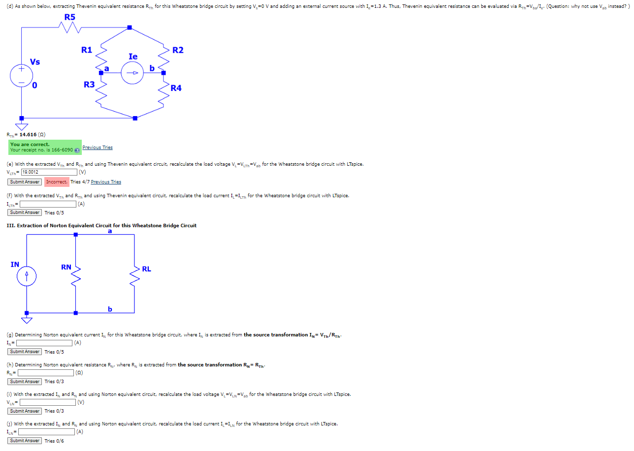 (e) With the extracted VTh and RTh and using Thevenin | Chegg.com