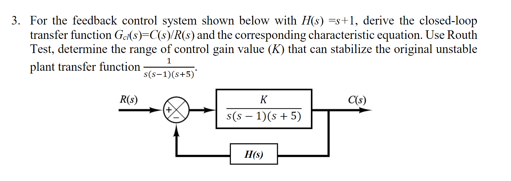 Solved 3. For the feedback control system shown below with | Chegg.com