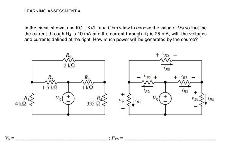 Solved LEARNING ASSESSMENT 4 In the circuit shown, use KCL, | Chegg.com