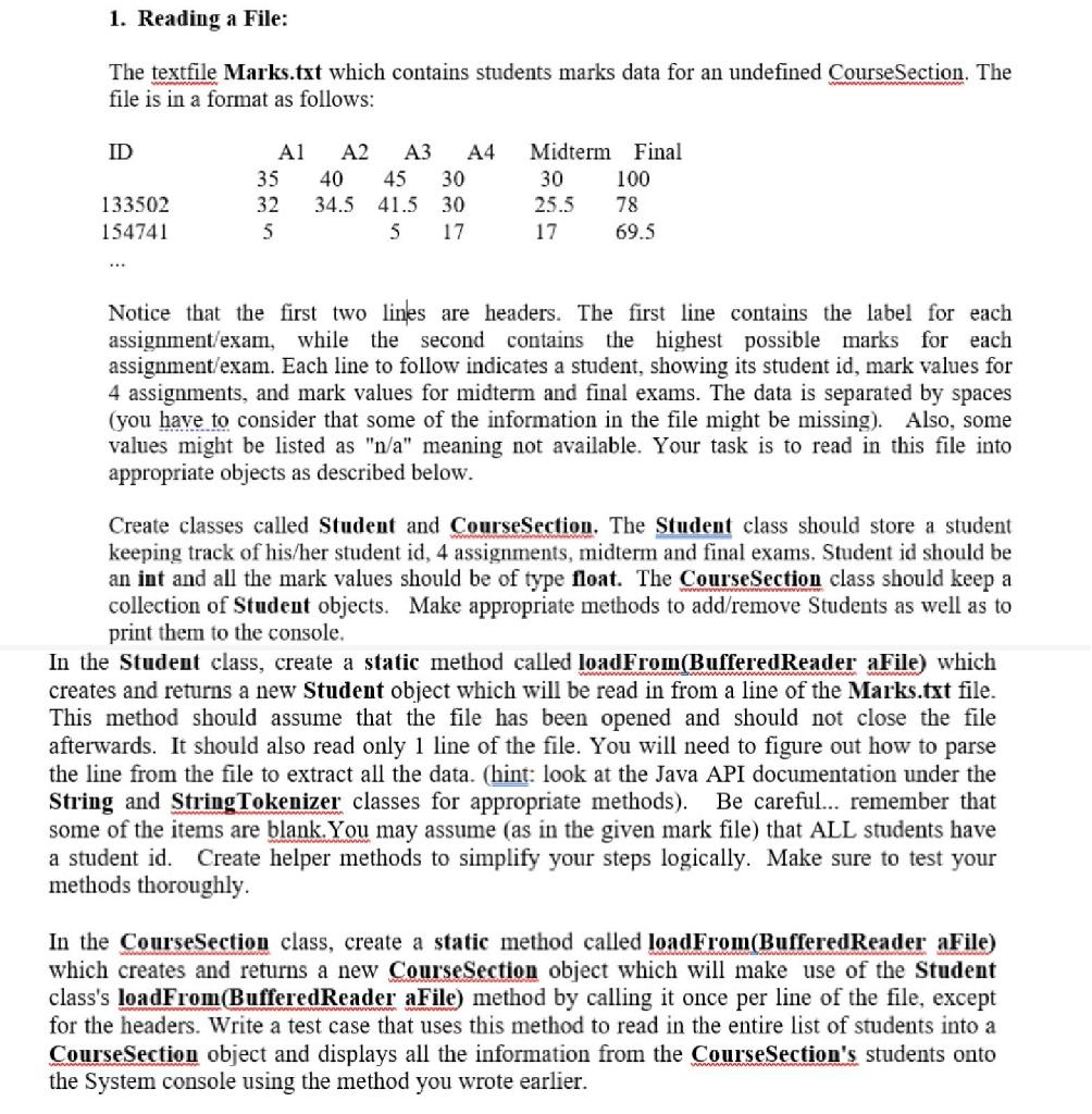 Solved 1. Reading a File: The textfile Marks.txt which | Chegg.com