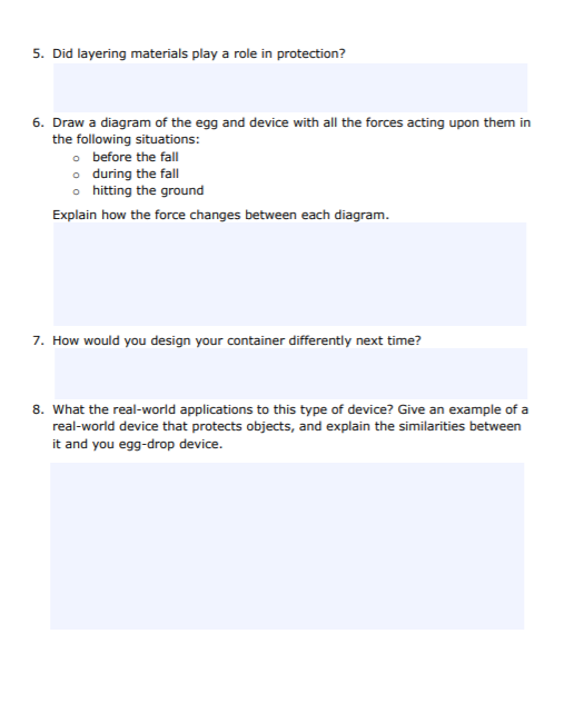 Solved Egg Drop Physics Lab Directions: Follow the procedure | Chegg.com