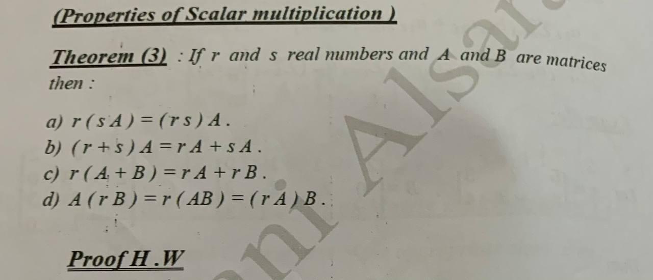 Solved (Properties of Scalar multiplication ) Theorem (3) : | Chegg.com