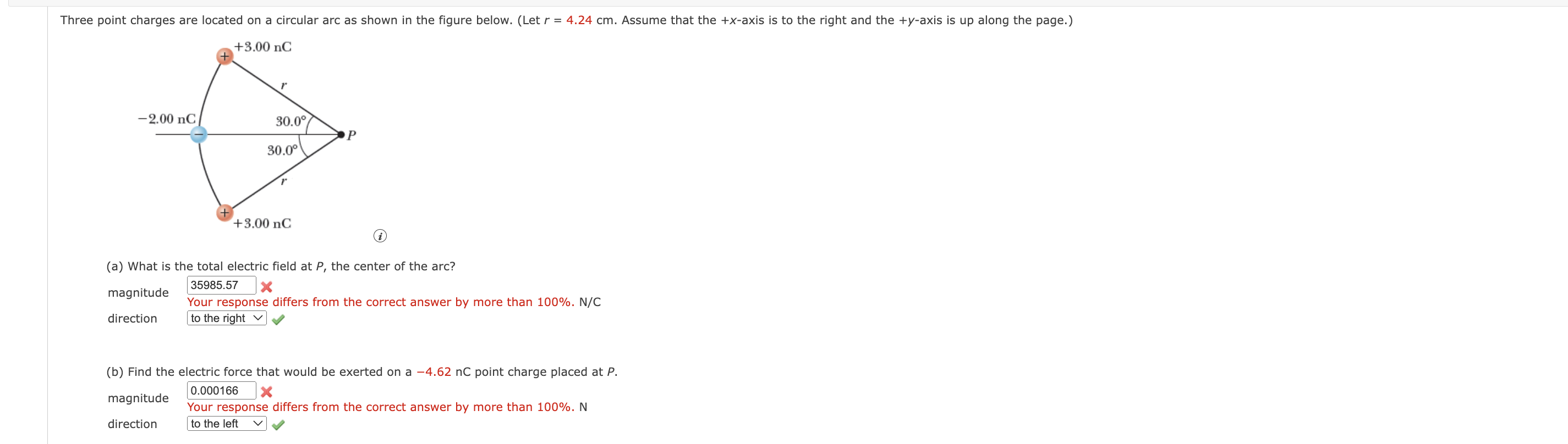 Solved Three point charges are located on a circular arc as | Chegg.com