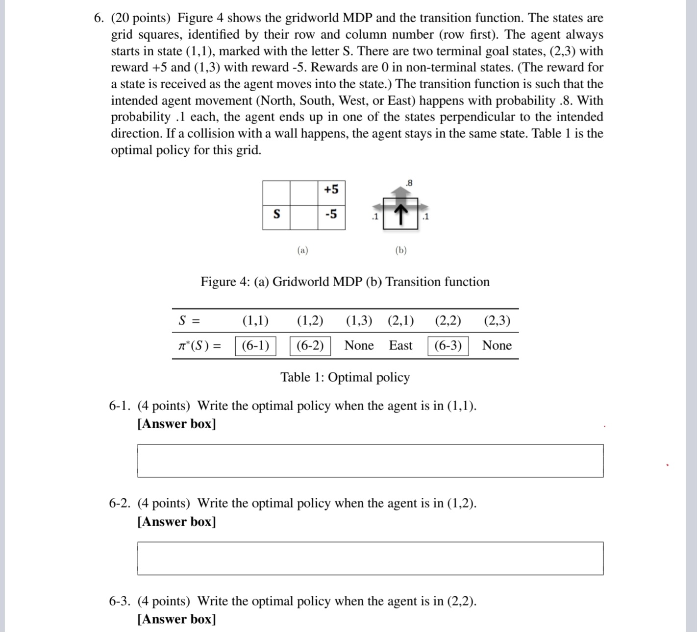 Solved (20 ﻿points) ﻿Figure 4 ﻿shows the gridworld MDP and | Chegg.com