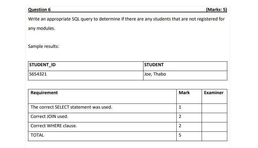 Solved Write an appropriate SQL query to determine if there | Chegg.com