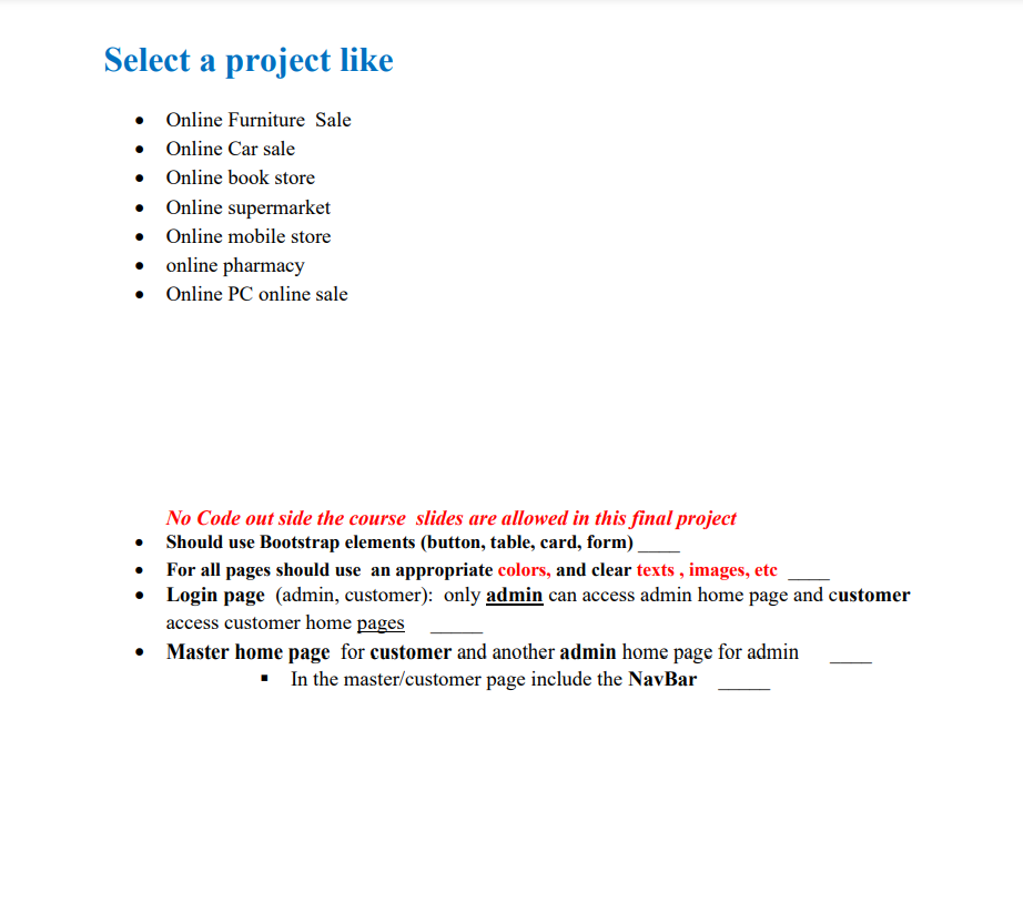 Solved Select a project like - Online Furniture Sale - | Chegg.com