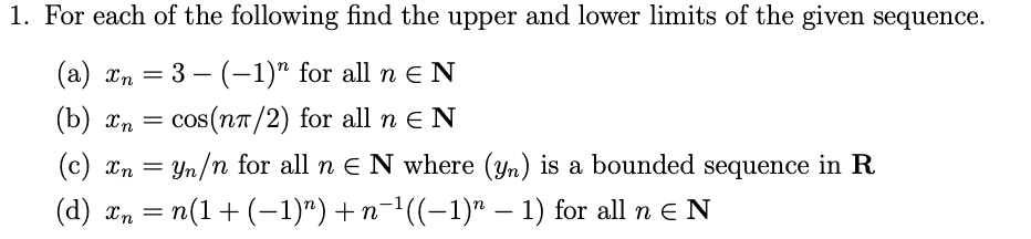 Solved 1. For each of the following find the upper and lower | Chegg.com