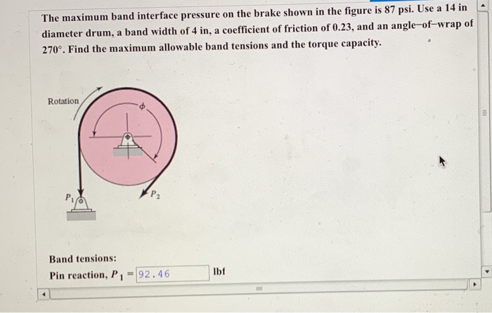Solved The maximum band interface pressure on the brake | Chegg.com