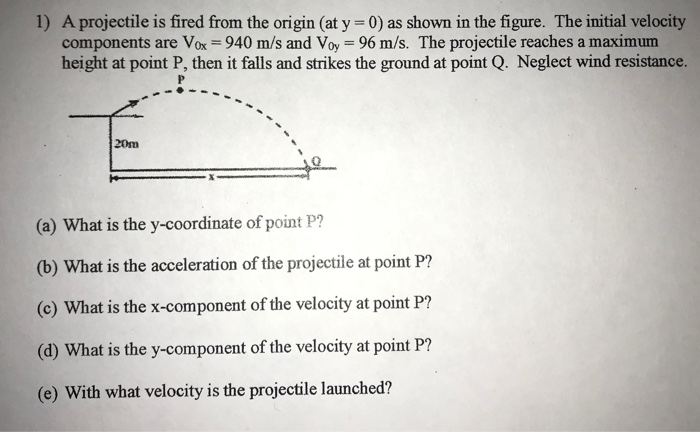 Solved 1 A Projectile Is Fired From The Origin At Y 0 As