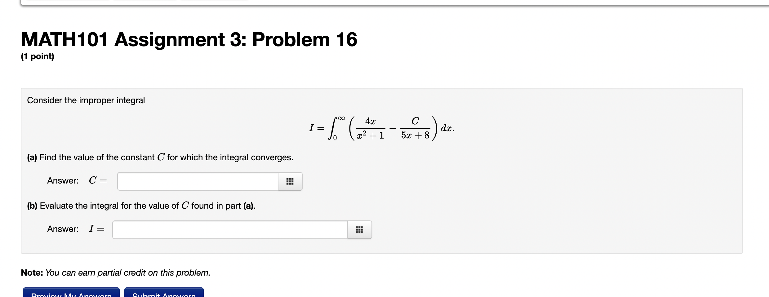 Solved MATH101 Assignment 3: Problem 16 (1 point) Consider | Chegg.com