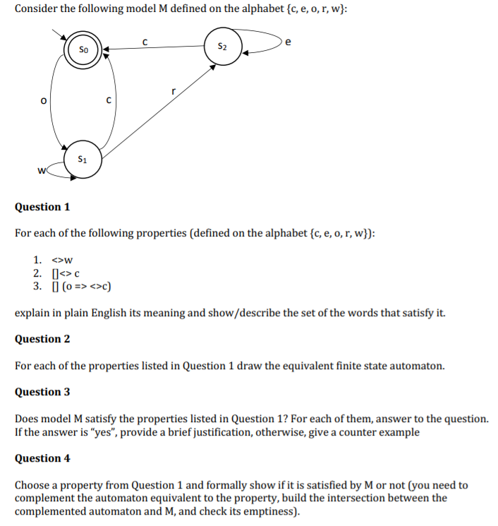 Consider the following model M defined on the | Chegg.com