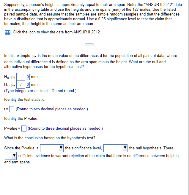 Solved Height Arm span1811 19181825 18761730 | Chegg.com