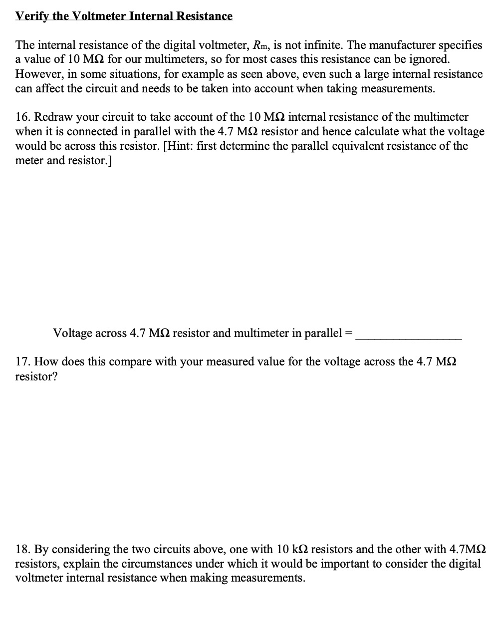 Solved Verify the Voltmeter Internal Resistance The internal | Chegg.com