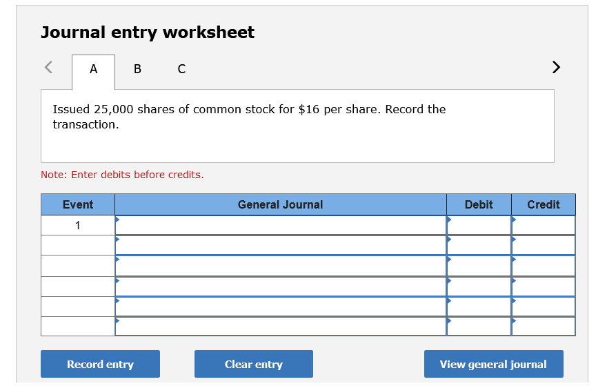 Solved Journal entry worksheet Issued 7,000 shares of the | Chegg.com