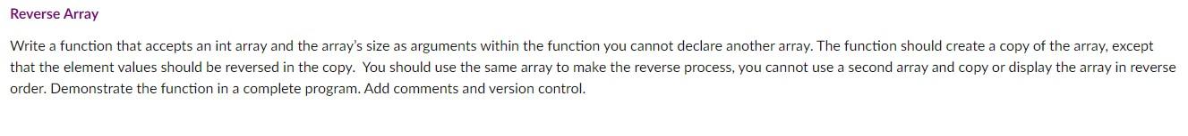 Solved Reverse Array Write A Function That Accepts An Int 3202