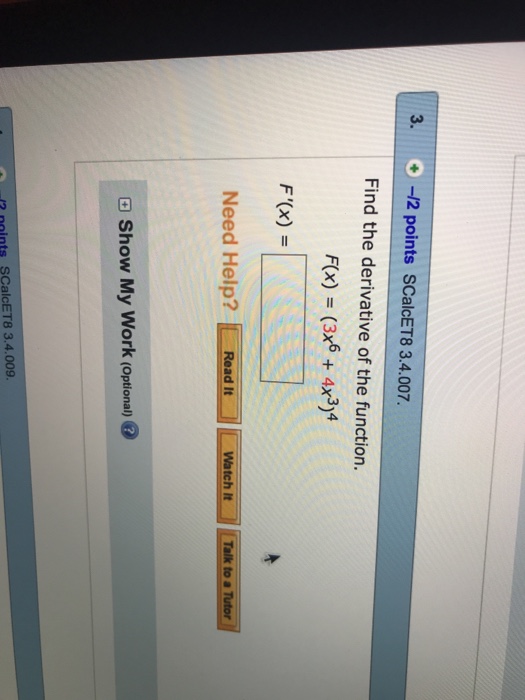 Solved 3. -/2 points SCalcET8 3.4.007 Find the derivative of | Chegg.com Solved 3. -/2 points SCalcET8 3.4.007 Find the derivative of | Chegg.com