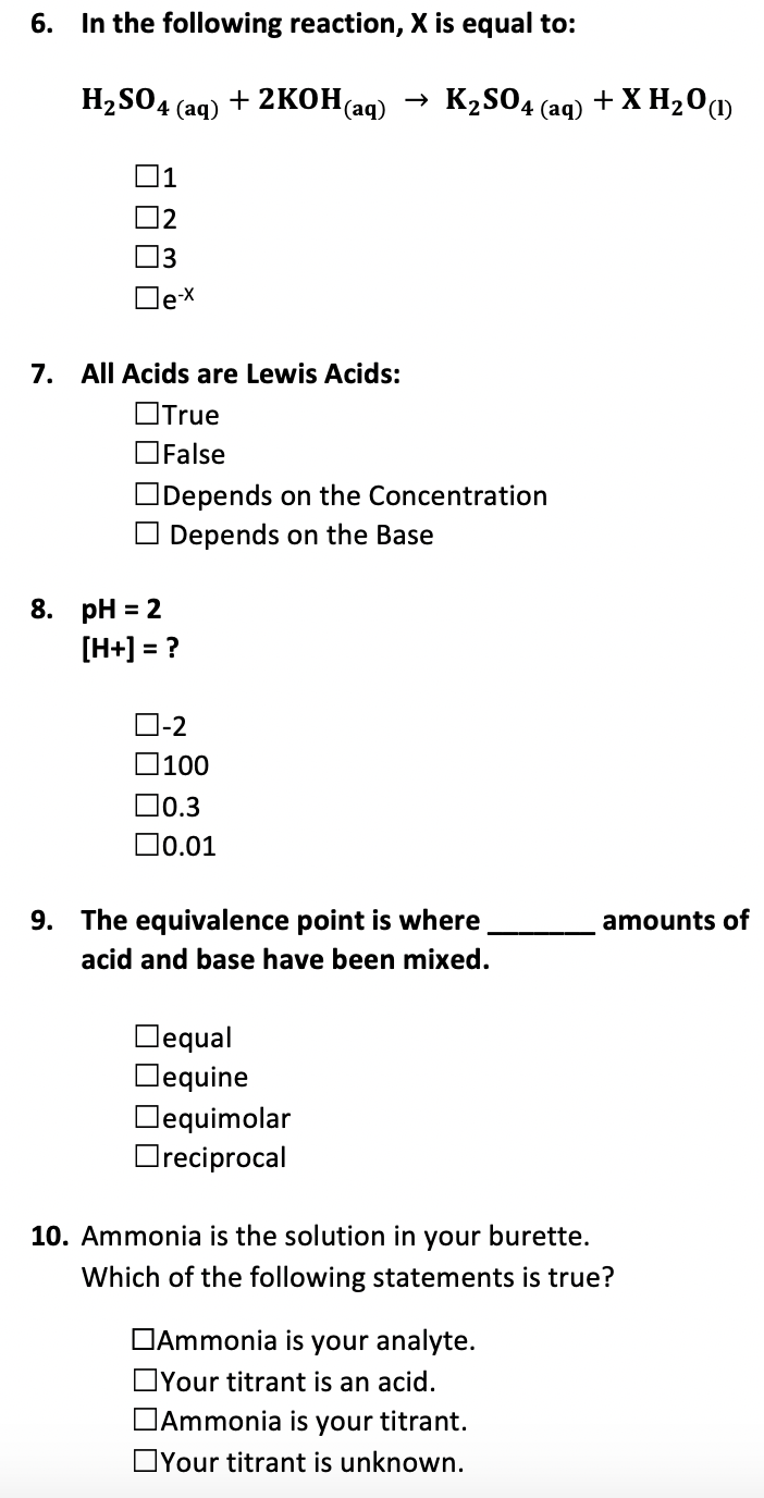 Solved 6. In the following reaction, X is equal to: → K2SO4 | Chegg.com