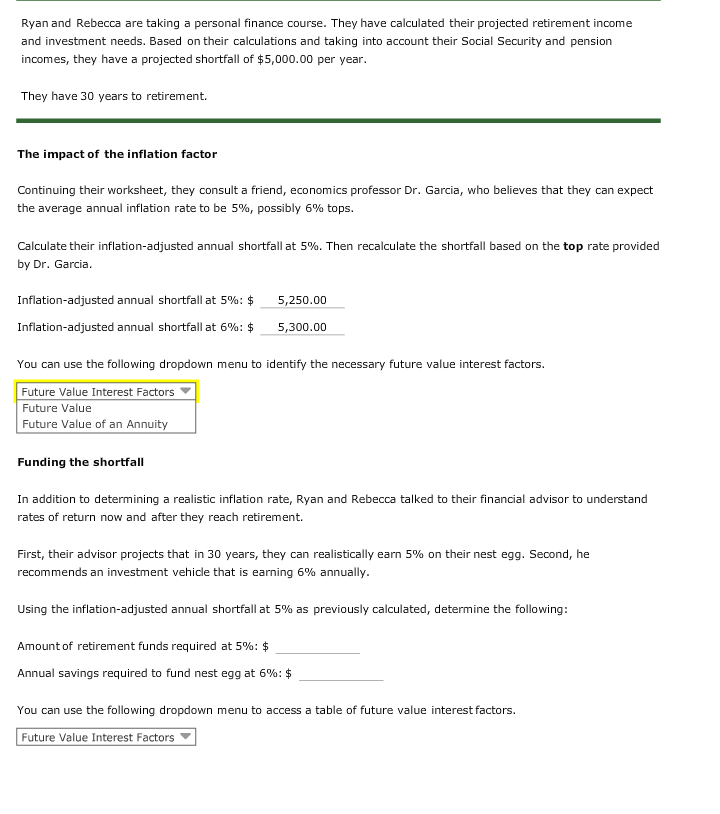 Ryan and Rebecca are taking a personal finance | Chegg.com