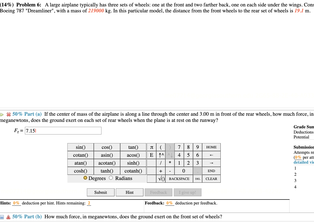 Solved (14\%) Problem 6: A large airplane typically has | Chegg.com
