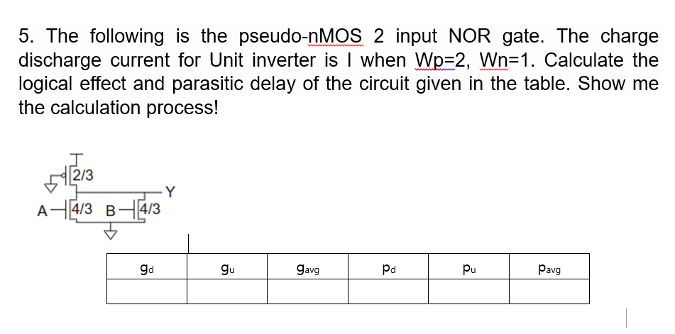 Solved 5. The following is the pseudo-nMOS 2 input NOR gate. | Chegg.com