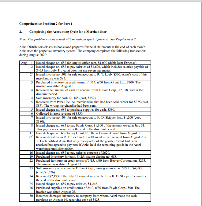 Solved Comprehensive Problem 2 for Part 1 2. Completing the | Chegg.com