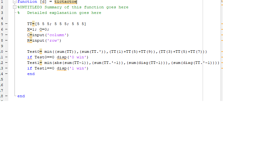 Im suppose to make a code on MATLAB for a tic tac toe | Chegg.com