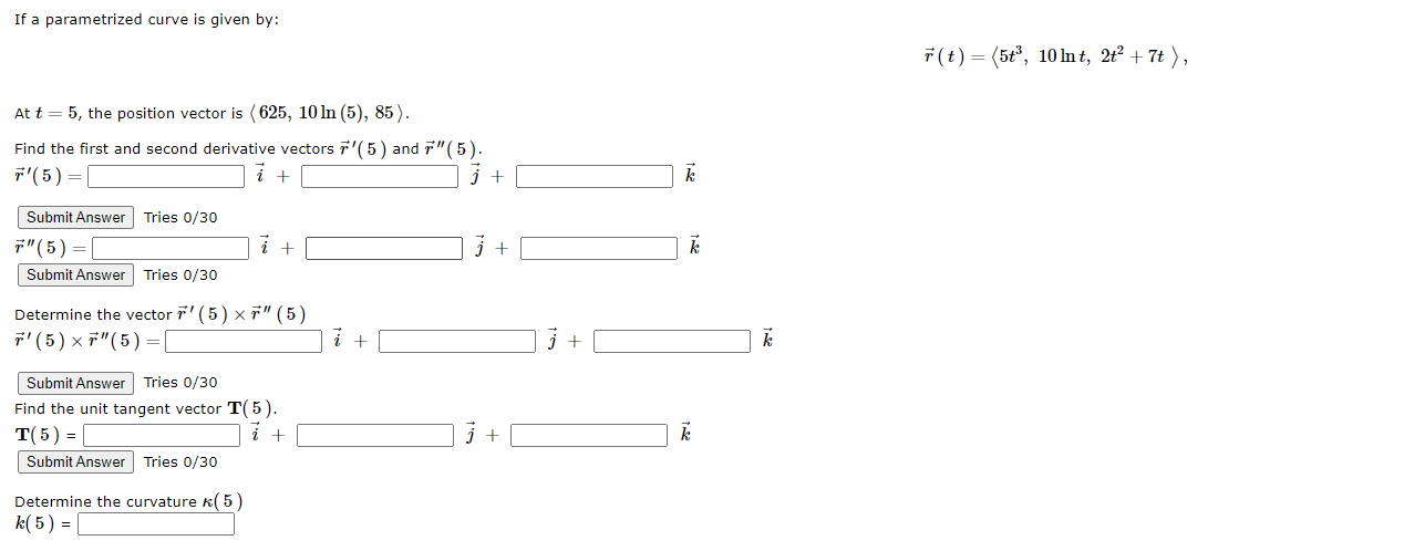 Solved If a parametrized curve is given by: r(t)= 5t3 At | Chegg.com