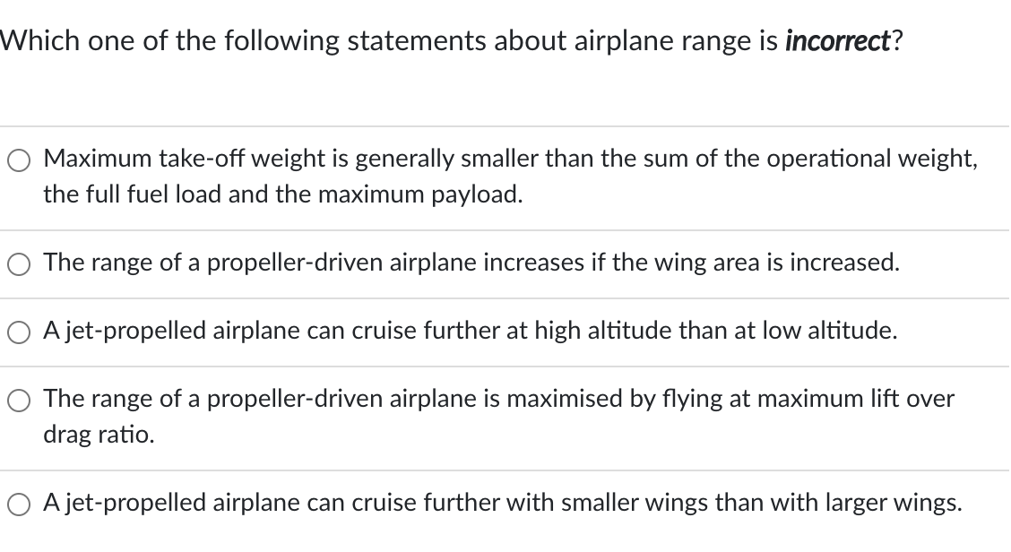 Solved Which one of the following statements about airplane | Chegg.com