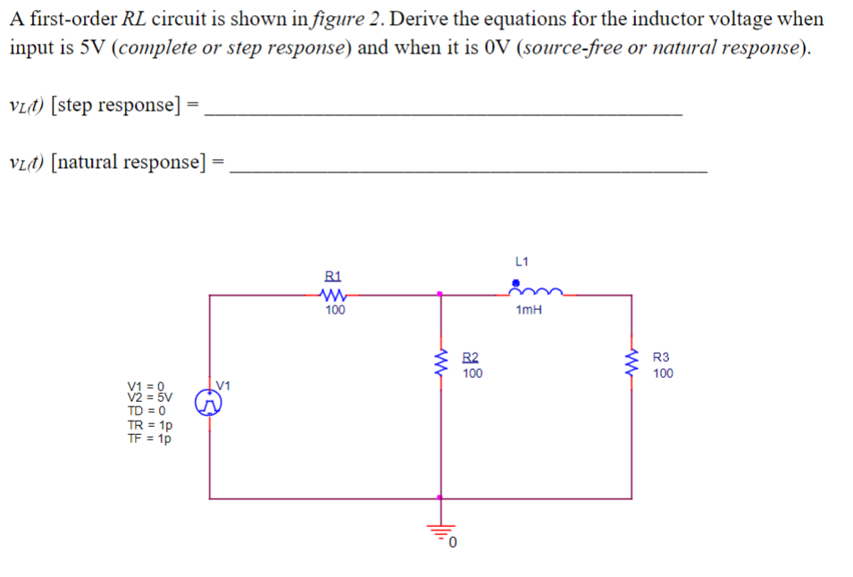 Solved A first-order RL circuit is shown in figure 2. Derive | Chegg.com